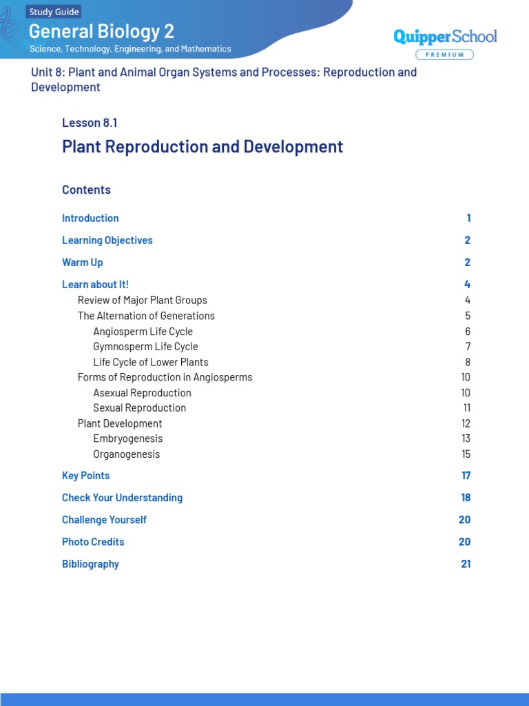 Plant Reproduction and Development: Lesson 8.1 | Download Free PDF ...