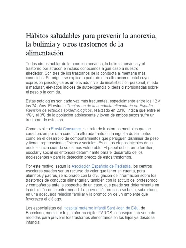 Prevención de la anorexia en adolescentes | PDF | Desorden alimenticio ...