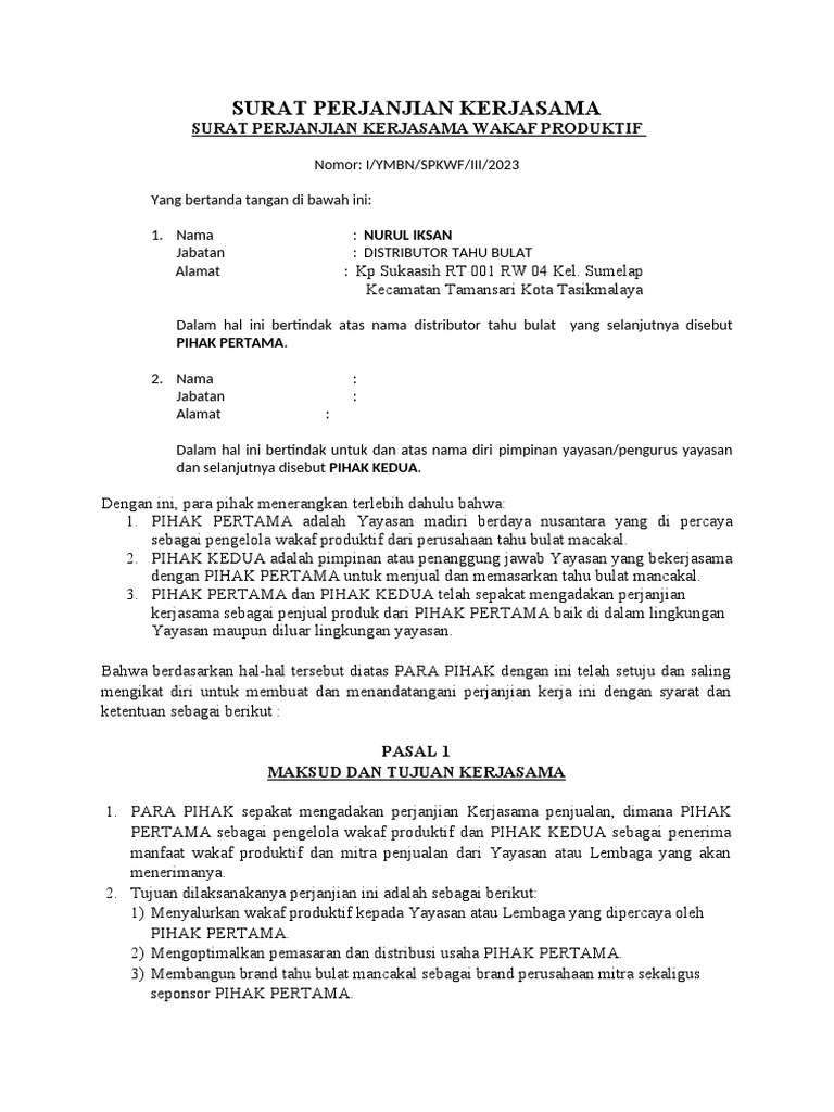 MoU Wakaf Produktif | PDF