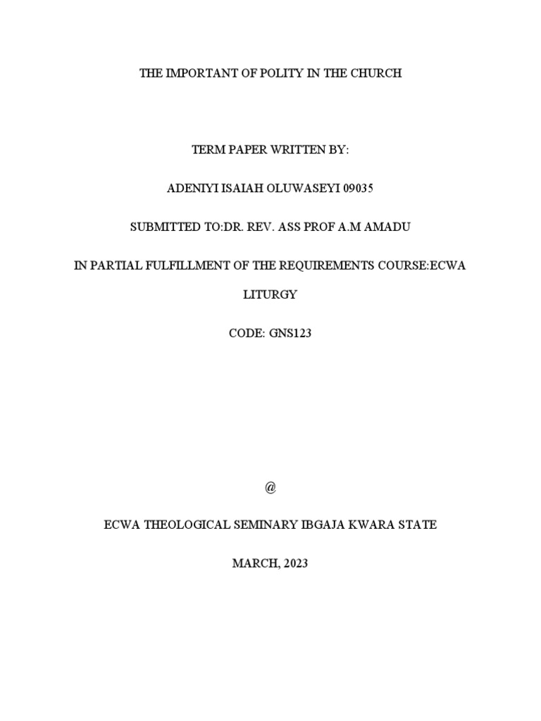 The Important of Polity in The Church | PDF | Christian Church | Jesus