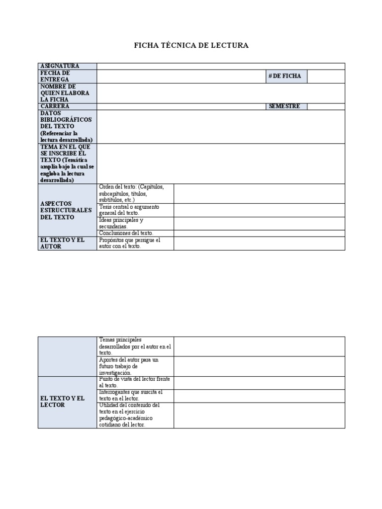 Guía Ficha Técnica de Lectura | PDF