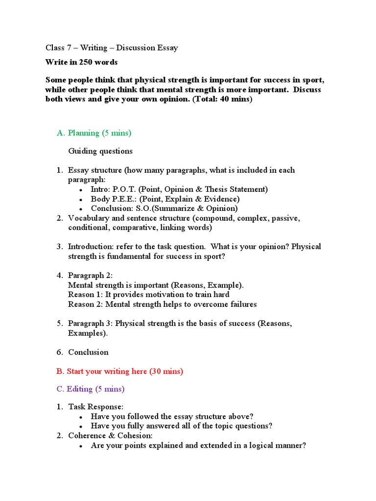 Class 7. Writing. Physical Stregnth Mental Strength vs. Success in ...