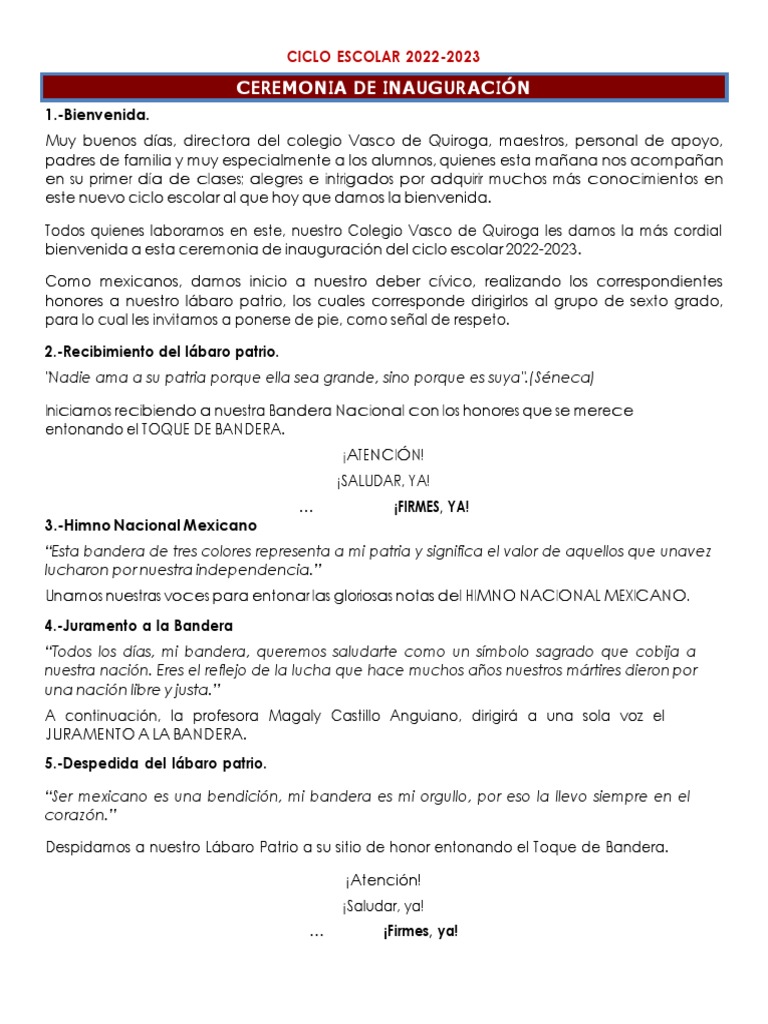 Inauguración Ciclo Escolar 2022-2023 | PDF | Educación de la primera infancia