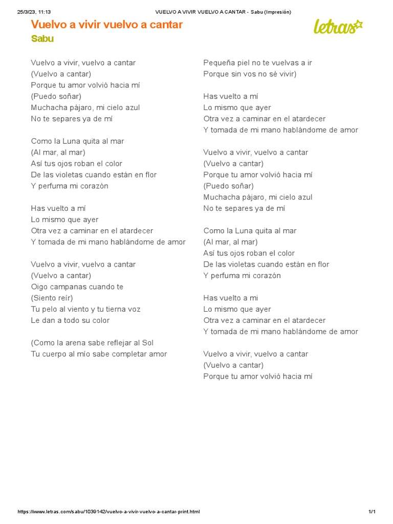 Vuelvo A Vivir Vuelvo A Cantar | PDF