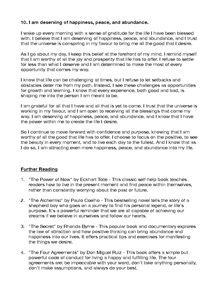 I Am Deserving of Happiness, Peace, and Abundance | PDF