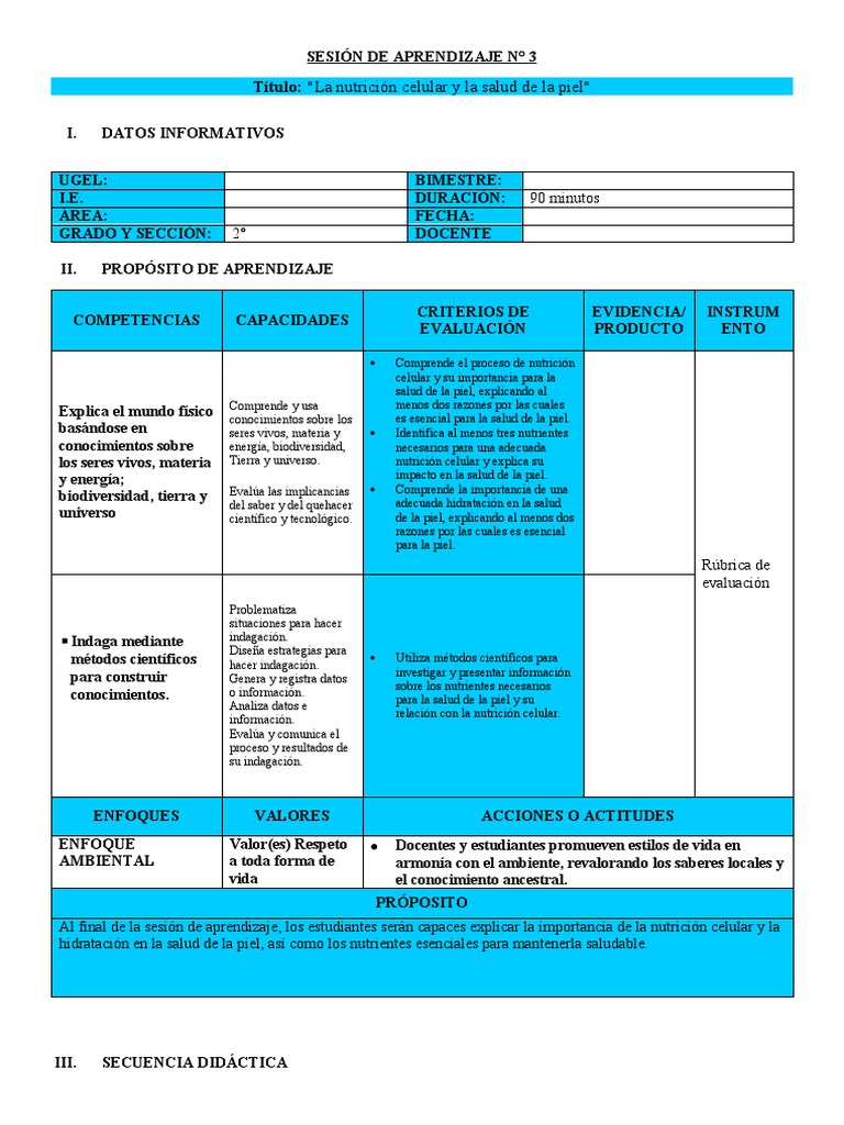 2° - Sesion de Aprendizaje - 3 - Secundaria | PDF | Dieta | Nutrición