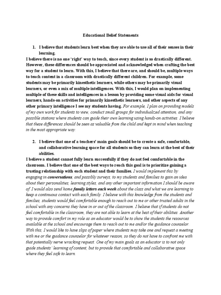 Belief Statements | PDF | Learning | Teachers