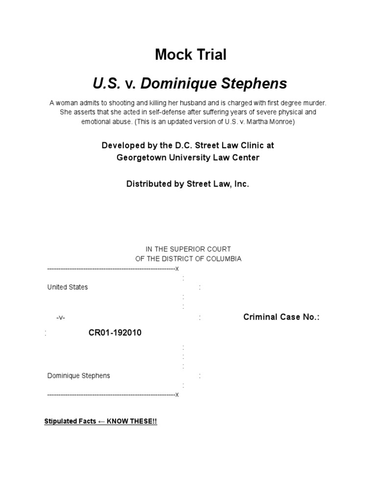 U.S. v. Dominique Stephens Mock Trial | PDF | Domestic Violence | Murder