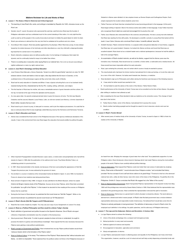Midterm Reviewer (Rizal) | PDF | Philippines Midterm Reviewer (Rizal) | PDF | Philippines