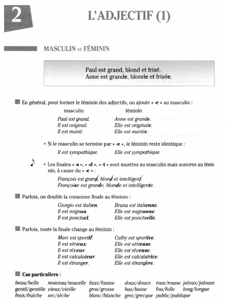 Cours Adjectifs Qualificatif | PDF