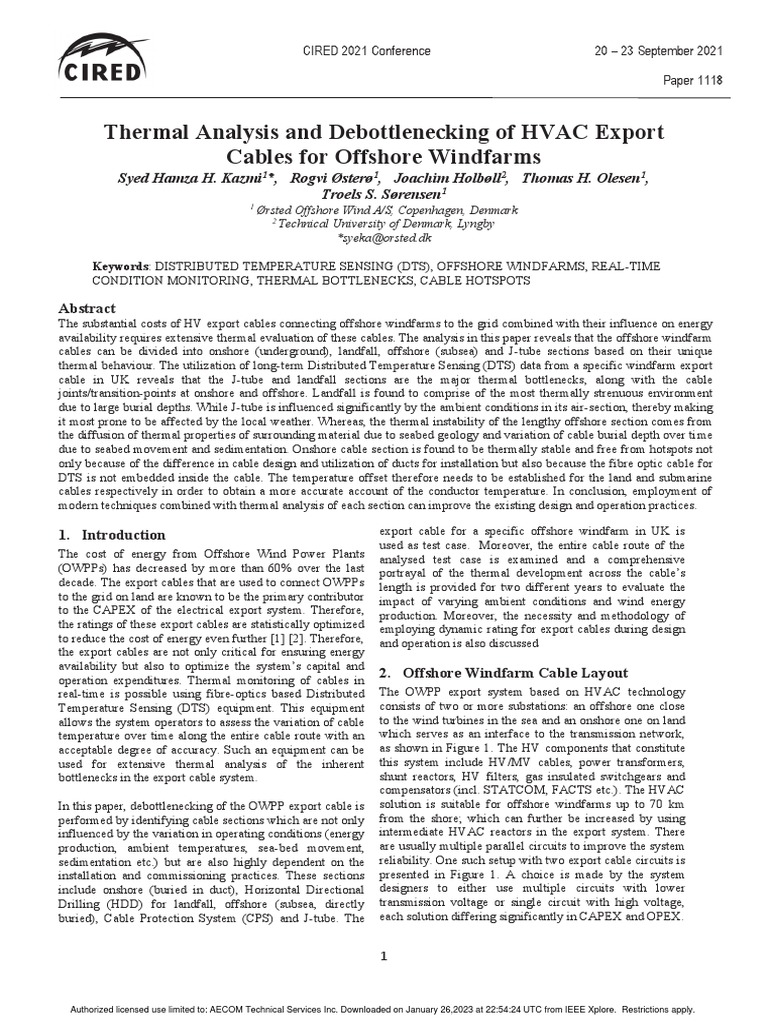 Thermal Analysis Reveals Key Bottlenecks in Offshore Windfarm Export ...