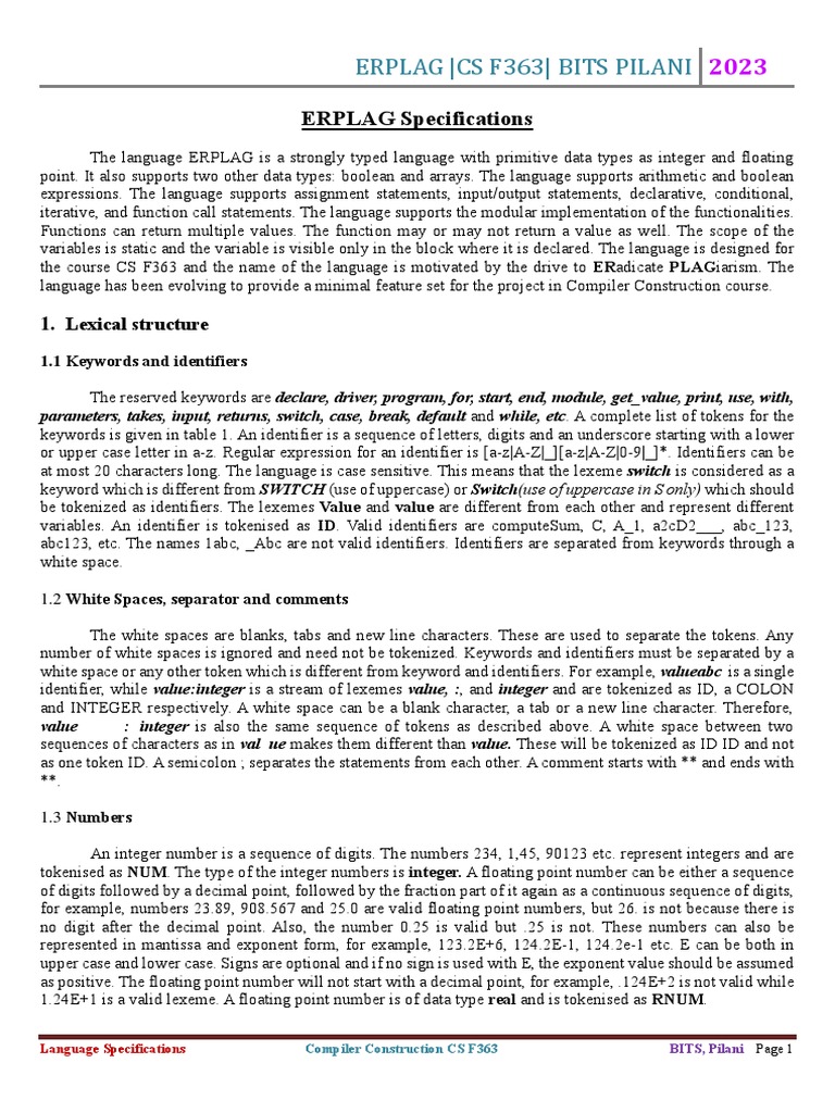 Language Specifications | PDF | Data Type | Parameter (Computer ...