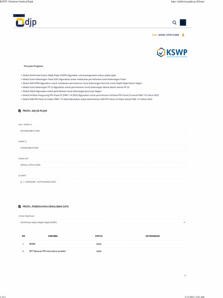 Profil Wajib Pajak: Petunjuk Pengisian | PDF