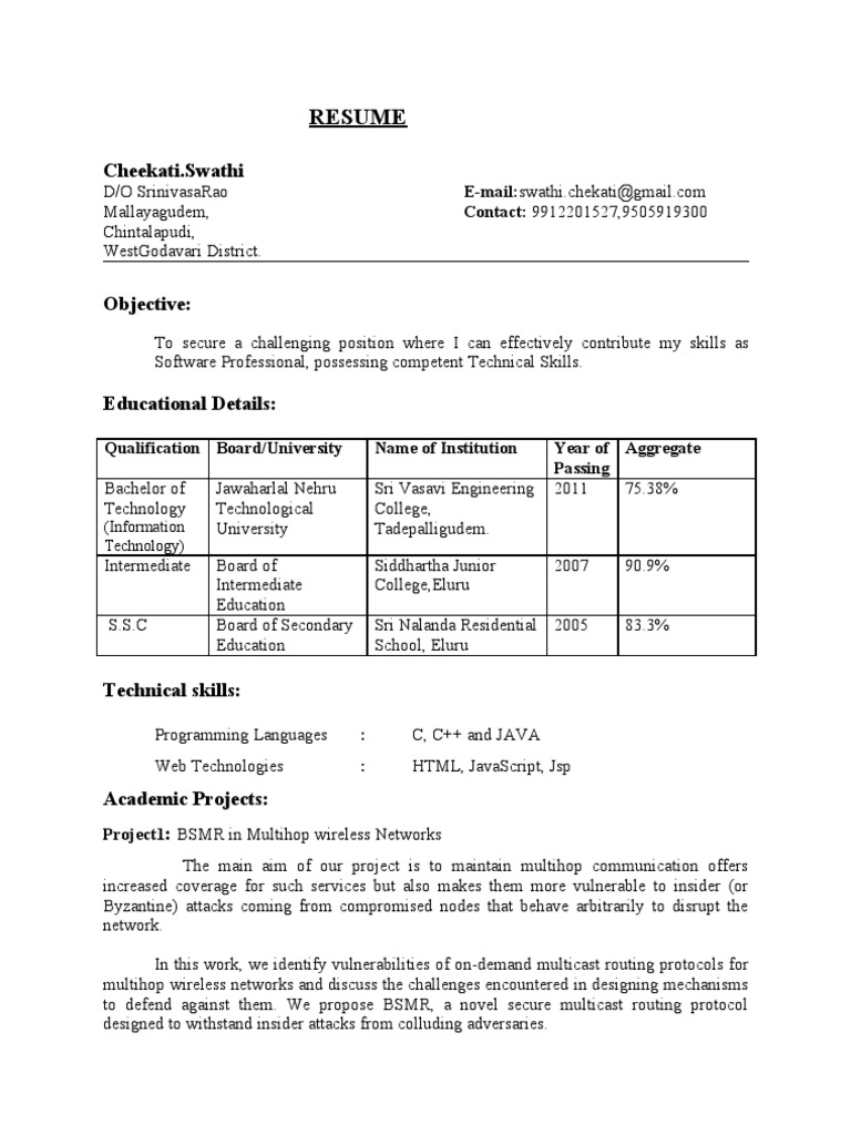 Resume: Cheekati - Swathi | PDF