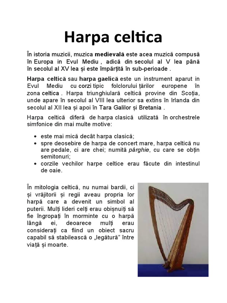 Harpa Celtica: Harpa Celtică Sau Harpa Gaelică Este Un Instrument ...
