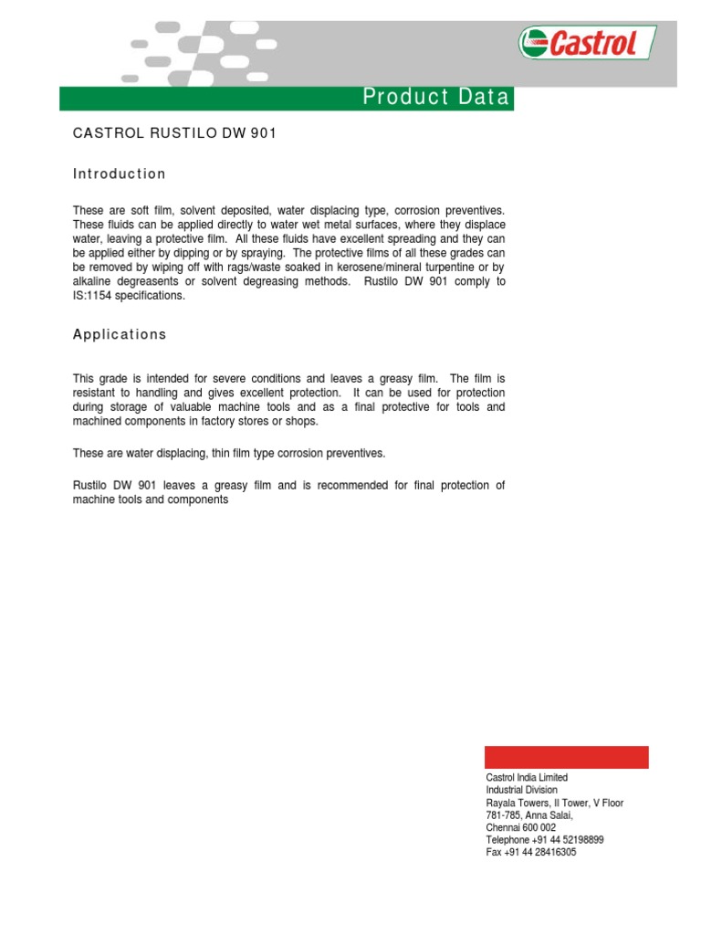 Castrol Rustilo DW 901 protects tools and components | PDF