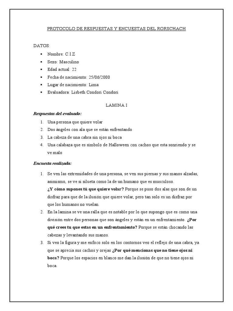 Protocolo de Respuestas y Encuestas Del Rorschach | PDF | Aves