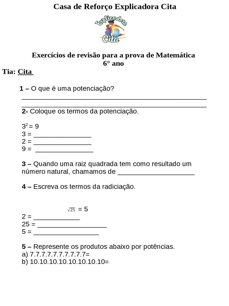 Matematica 6 ° Ano Revisão | PDF