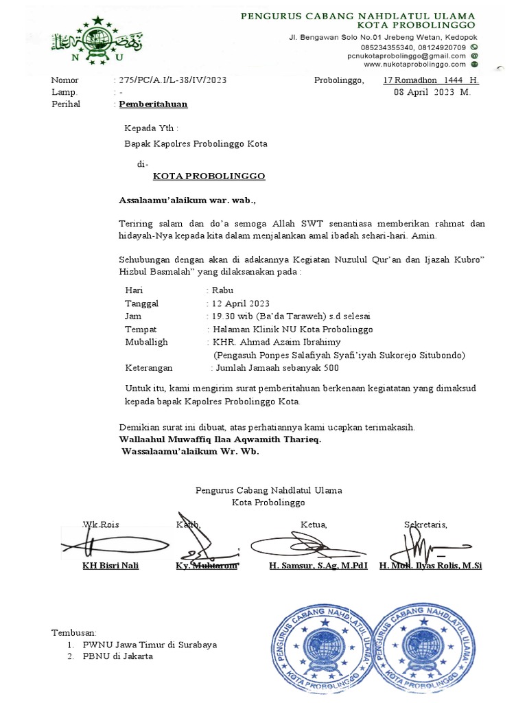 Surat Pemberitahuan Ke Kapolres Pdf