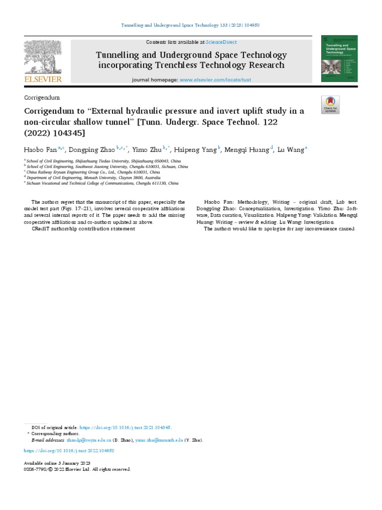 Corrigendum To External Hydraulic Pressure and Invert - 2023 ...