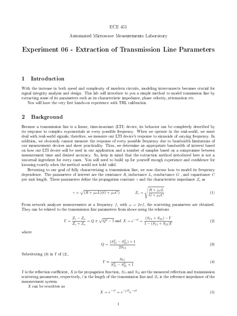 ECE451 Lab 06 | PDF | Transmission Line | Electrical Impedance