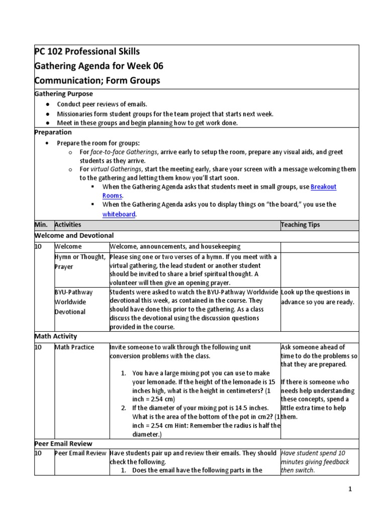 pc102 Document w06GatheringAgenda | PDF | Communication | Human ...