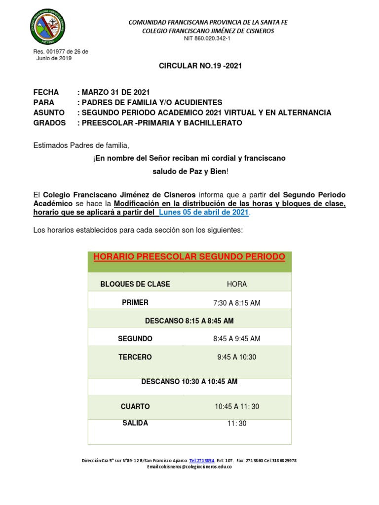 CIRCULAR NO 19 2021 SEGUNDO PERIODO ACAEMICO 2021-2.REVISADAdocx | PDF
