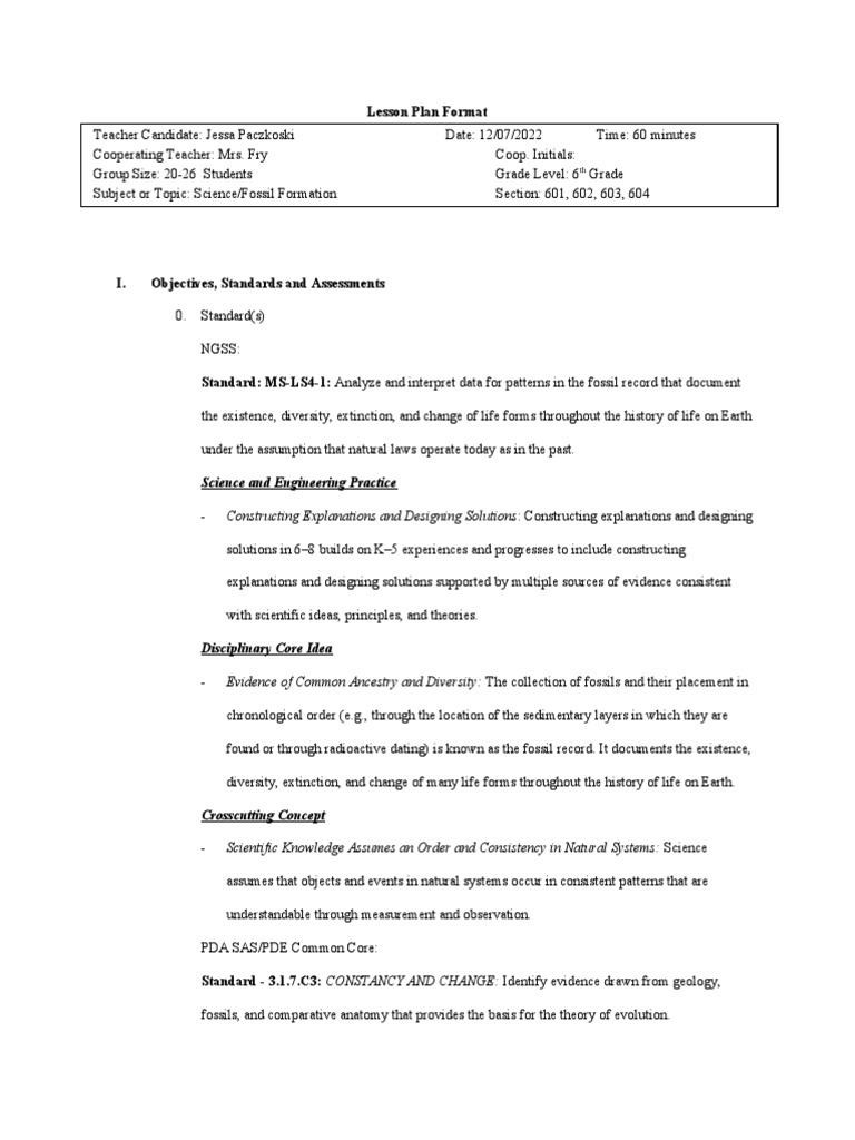 6th Grade Fossil Creation Lesson Plan | PDF | Fossil | Educational ...