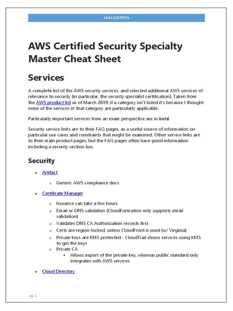 AWS Security Specialty Cheat Sheet | PDF | Databases | Transport Layer Security