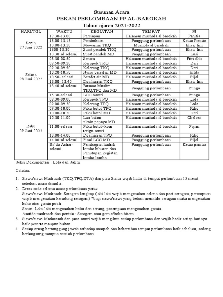 Susunan Acara Lomba | PDF