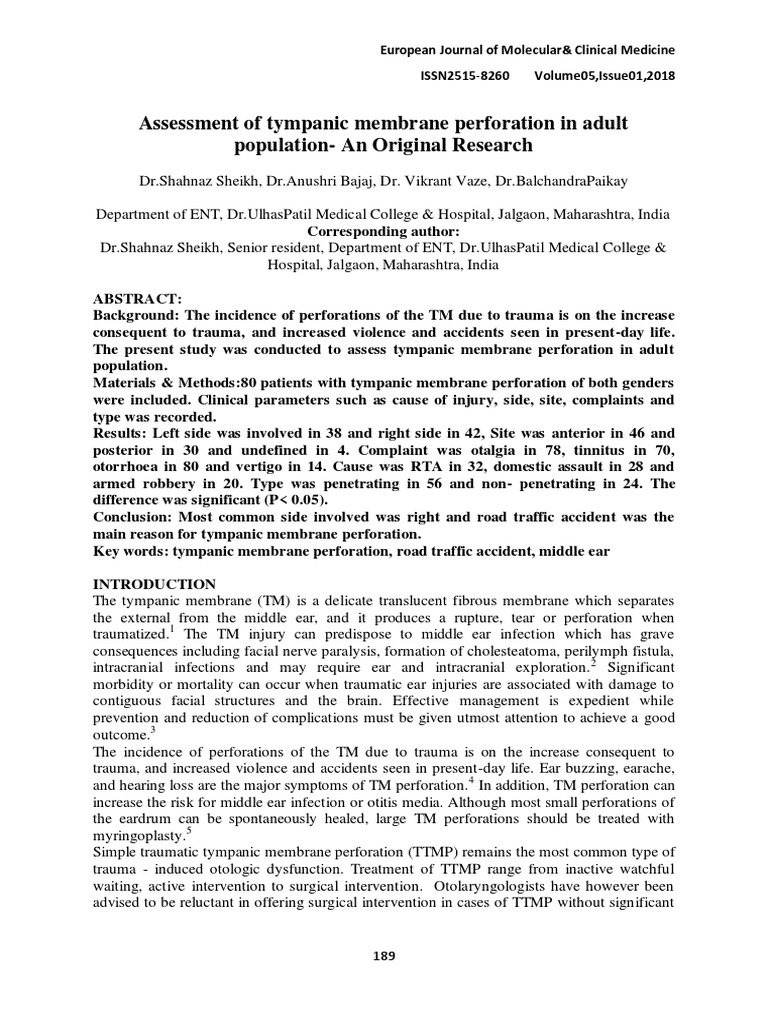 Tympanic Membrane Perforation Study | PDF | Otology | Neurology