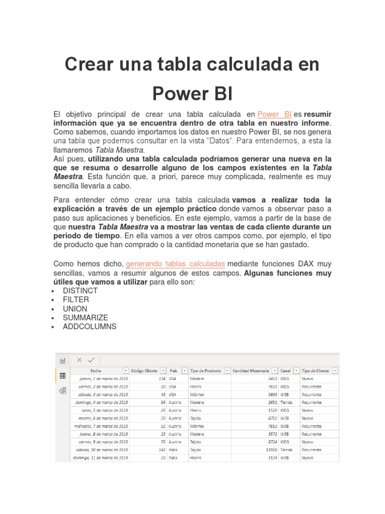 Crear Una Tabla Calculada en Power BI | PDF