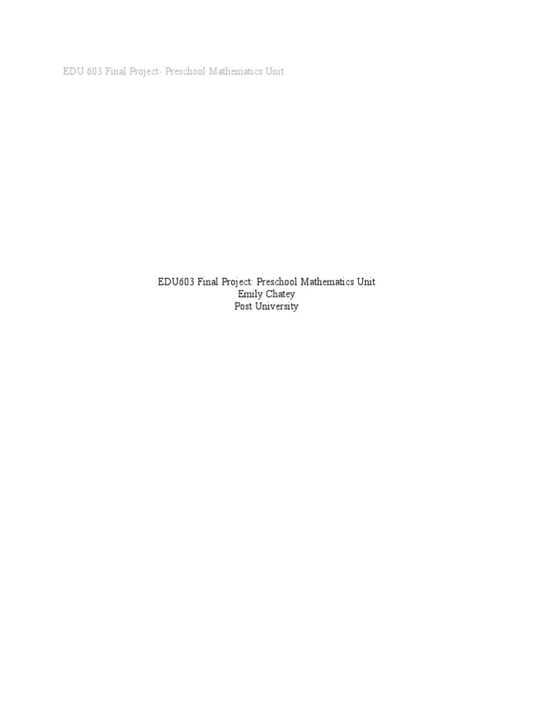 Edu 603 Final Project - Preschool Mathematics Unit Completed | PDF ...