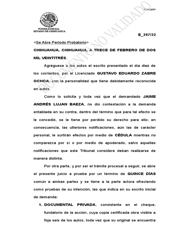 29722-Se Abre Periodo Probatorio | PDF | Demanda judicial | Justicia