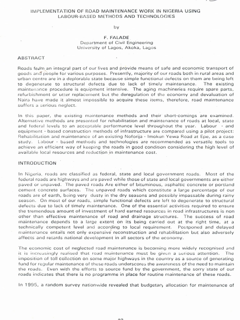 Implementation of Road Maintenance Work in Nigeria Using Labour-Based ...