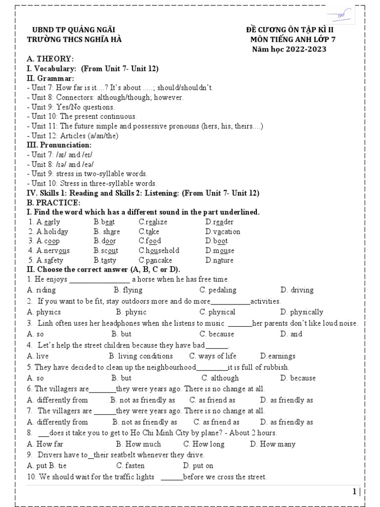 De Cuong Tieng Anh 7 - HK2 - UYEN | PDF | Rocket | Energy Development
