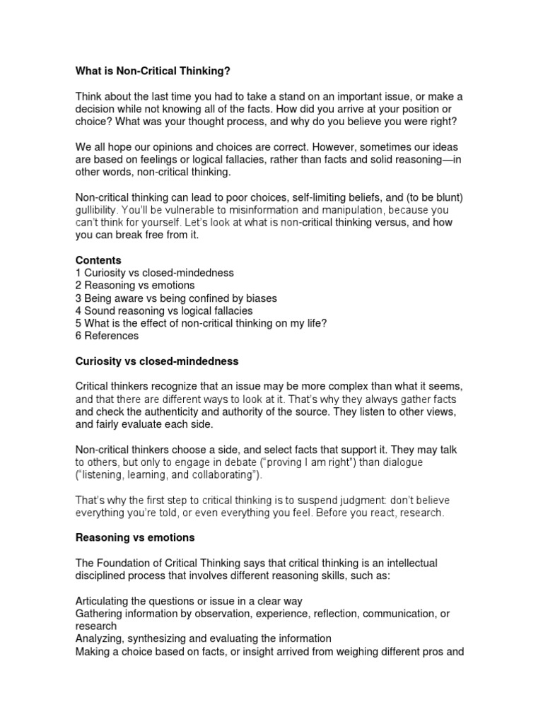 What Is Non Critical Thinking | PDF | Thought | Critical Thinking