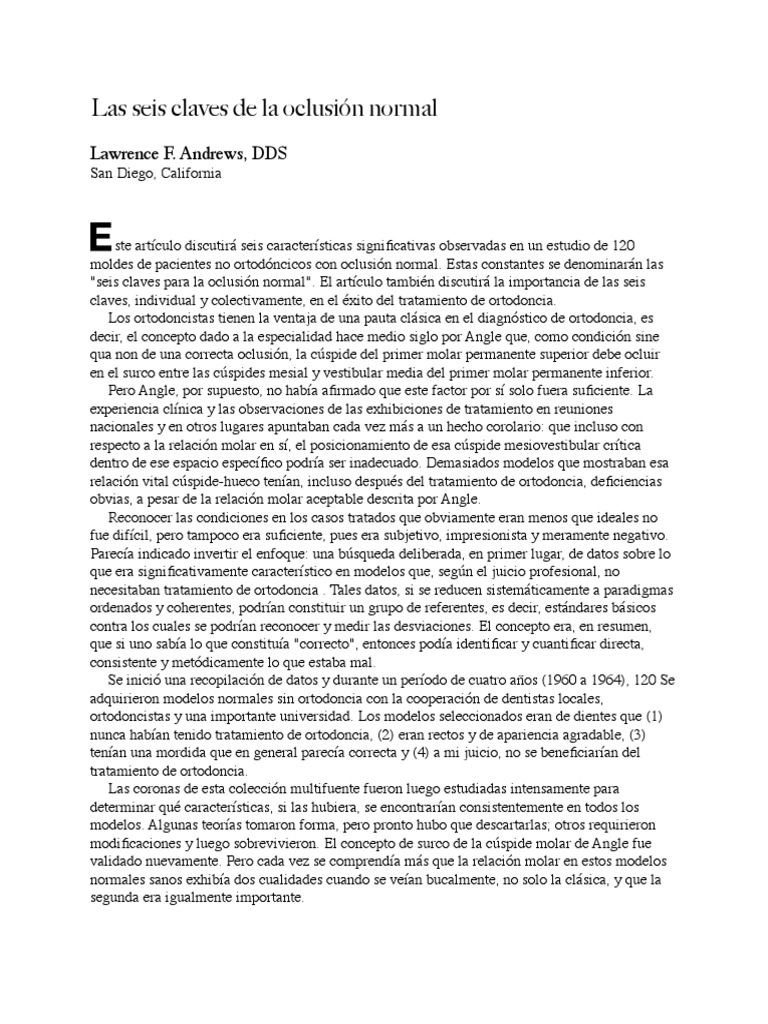 Las Seis Claves de La Oclusión Normal: Lawrence F. Andrews, DDS | PDF ...