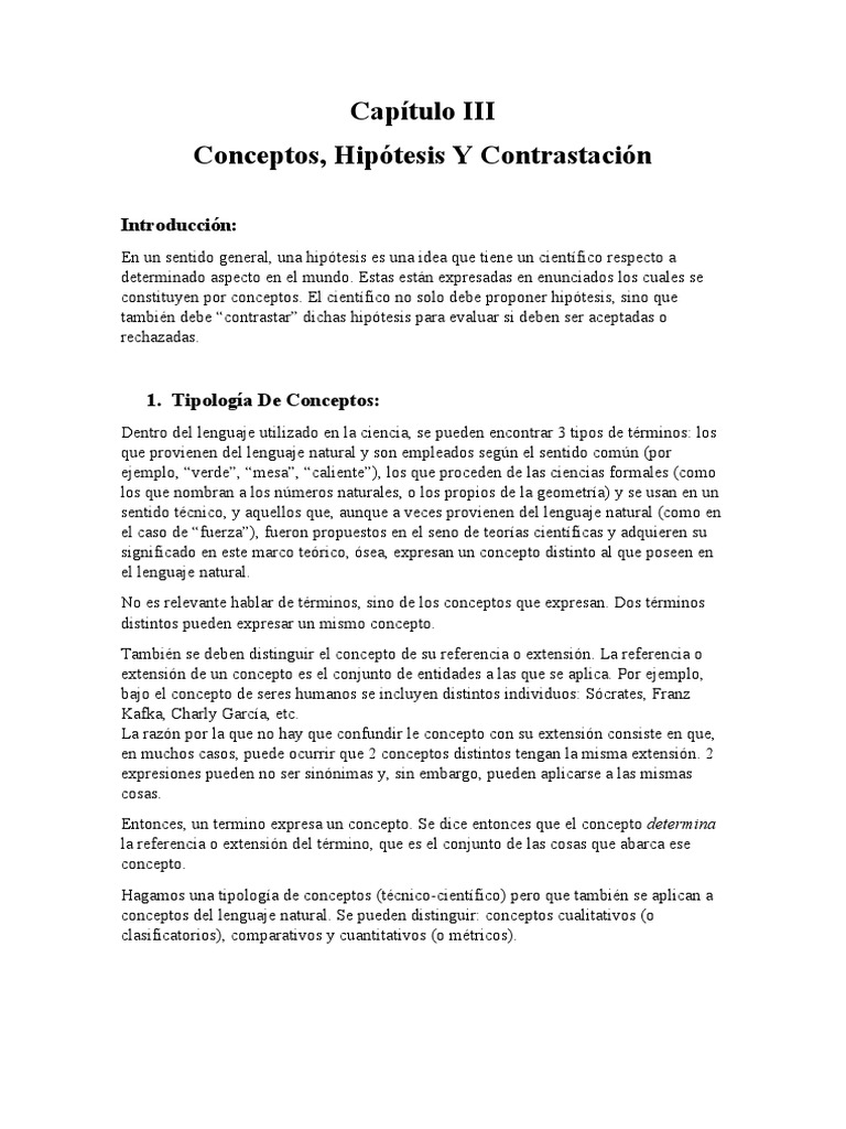 Unidad 3 Conceptos, Hipótesis y Contrastación | PDF