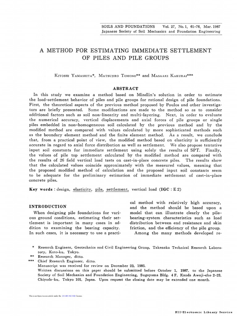A Method For Estimating Immediate Settlement of Piles and Pile Groups | PDF | Young's Modulus ...