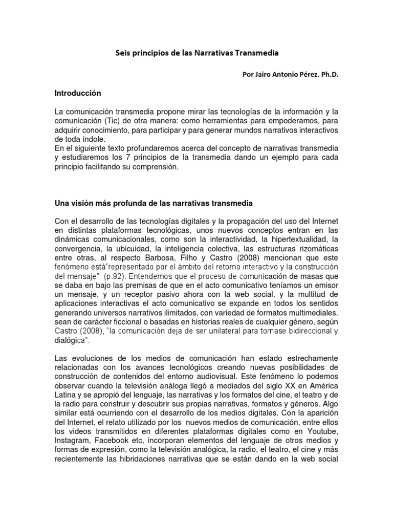 Seis Principios de Narrativas Transmedia | PDF