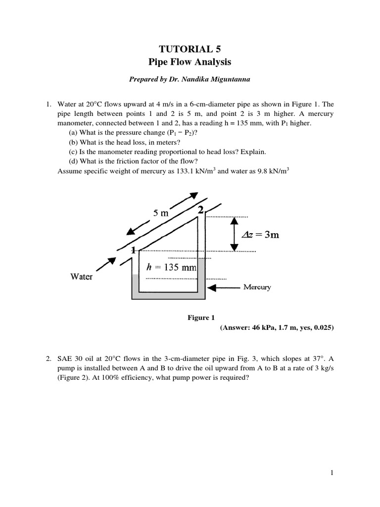 Tutorial 05 - Pipe Flow | PDF | Pressure | Chemical Engineering