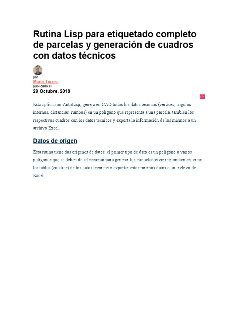 Rutina Lisp para Etiquetado Completo de Parcelas y Generación de Cuadros Con Datos Técnicos ...