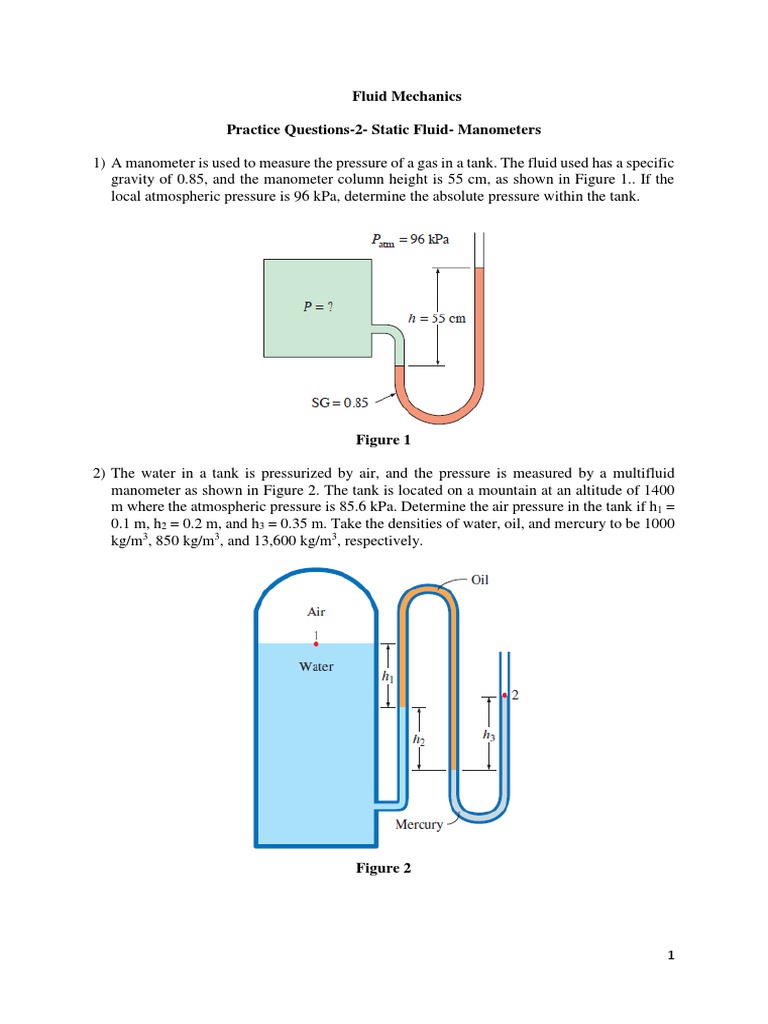Practice Questions-3 - Static Fluid - Part 1 - Manometers | PDF