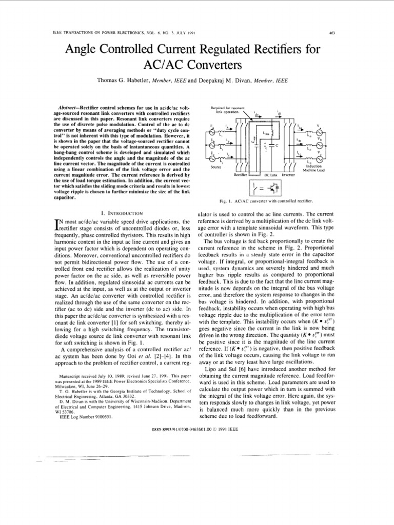 Angle Controlled Current Regulated Rectifiers For AC/AC Converters ...