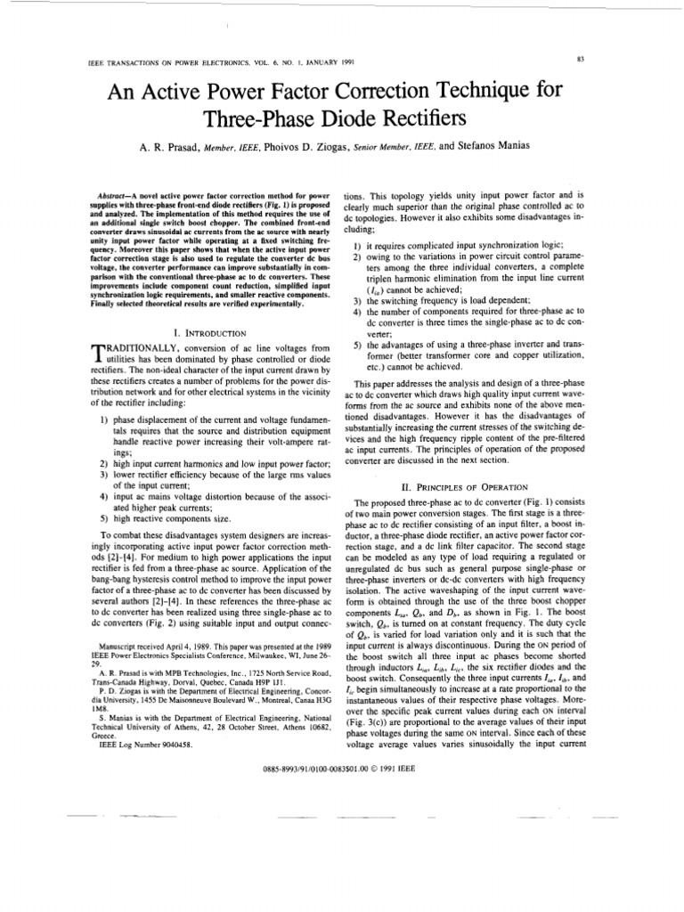 Active Power Factor Correction Technique For Three-Phase Diode Rectifiers | PDF | Rectifier ...