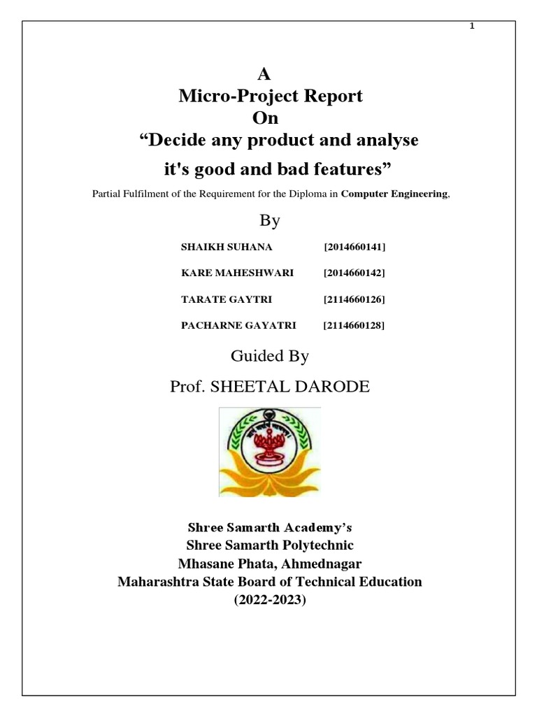 A Micro-Project Report On "Decide Any Product and Analyse It's Good and ...