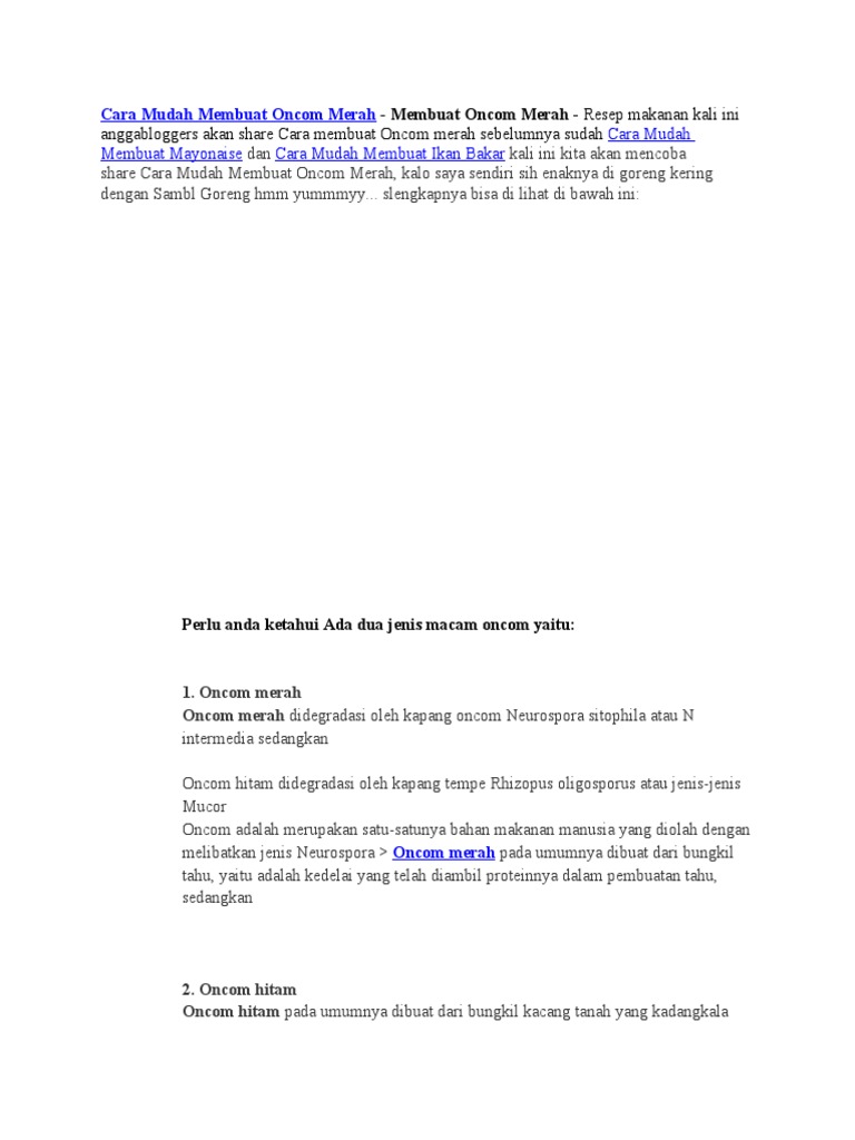 Cara Mudah Membuat Oncom Merah | PDF | Memasak, Makanan, & Anggur ...