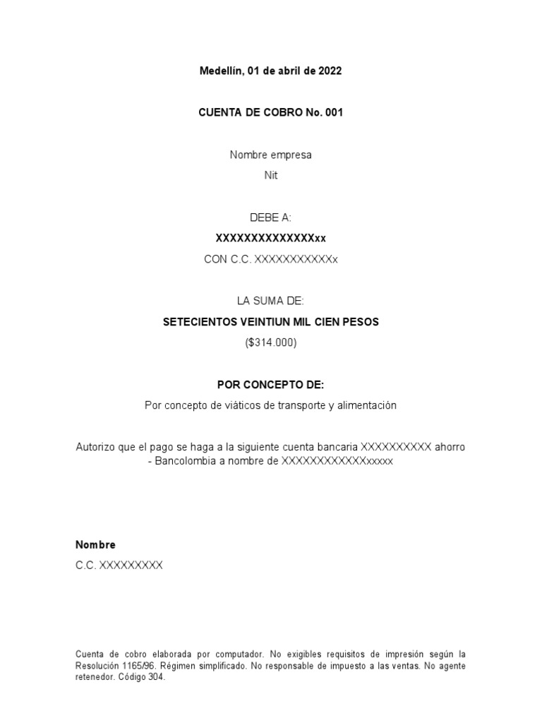 Cuenta de Cobro | PDF