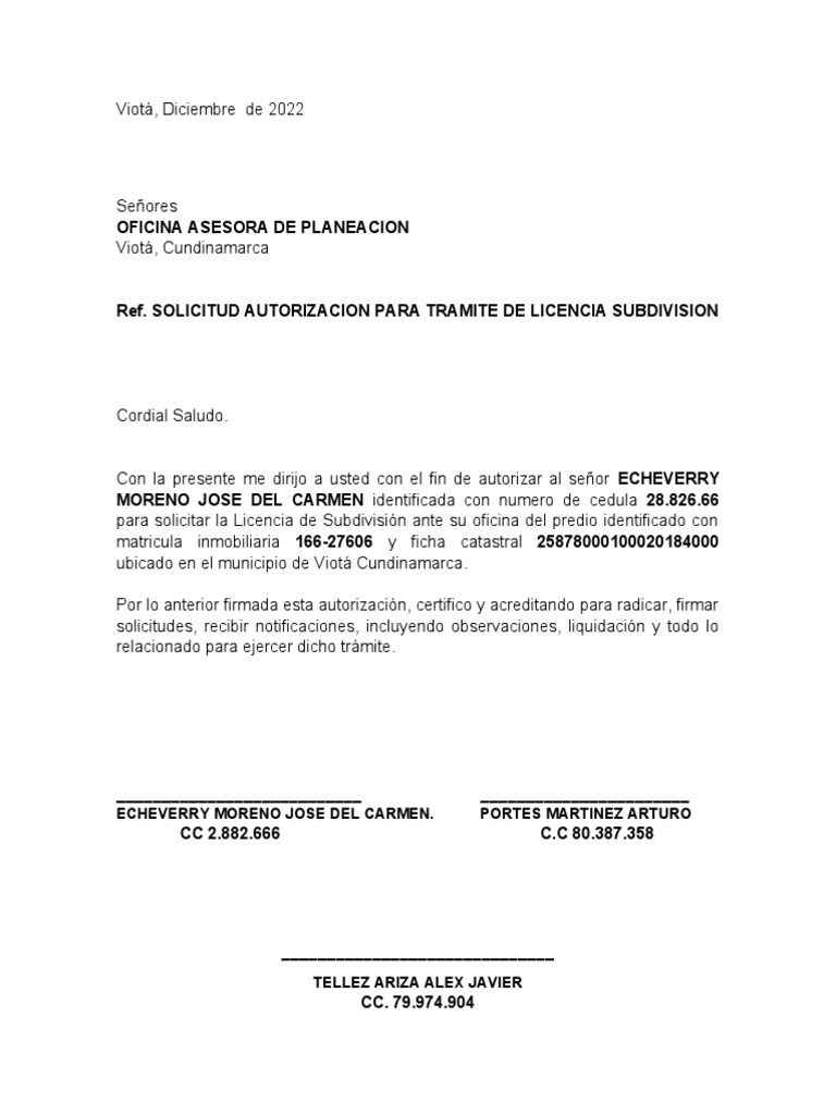Solicitud de Licencia de Subdivisión | PDF